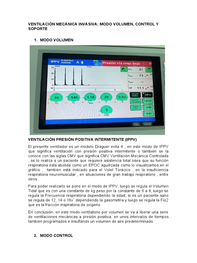 Unidad 2 Tarea Parte 1 Modos Ventilatorios en Ventilación Mecánica Invasiva | Descargar gratis ...