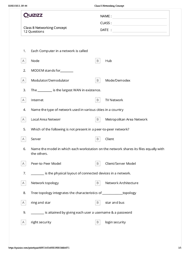 Class 8 Networking Concept | PDF | Computer Network | Local Area Network