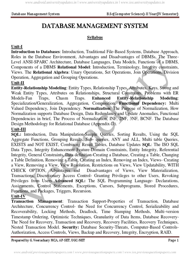 Ou Dbms IV Sem Notes | PDF | Databases | Relational Database