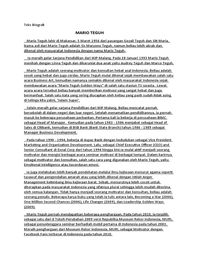 Teks Biografi MARIO TEGUH | PDF