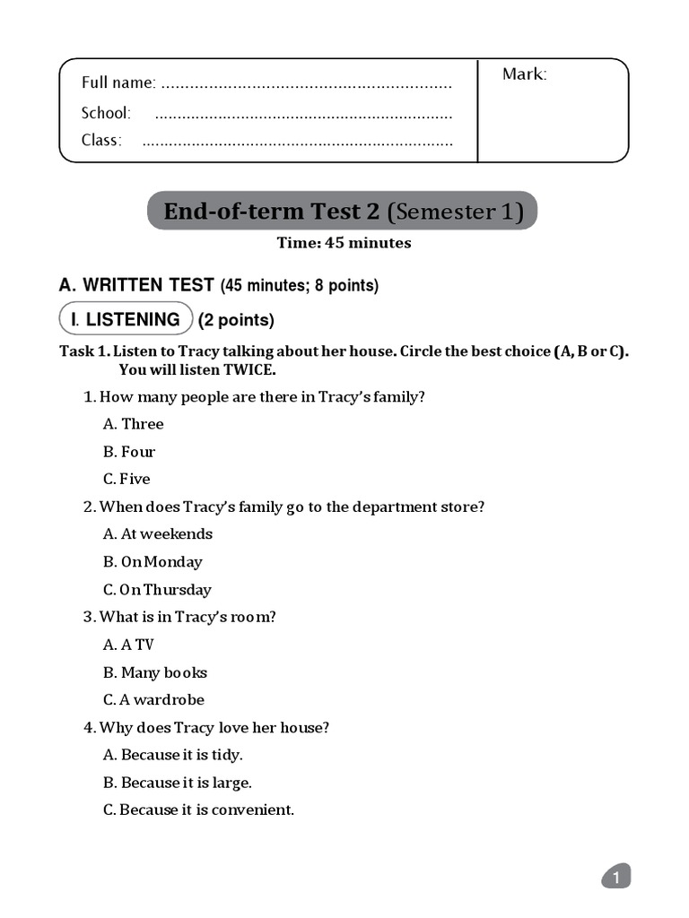 End-Of-Term Test 2 (Semester 1) | PDF