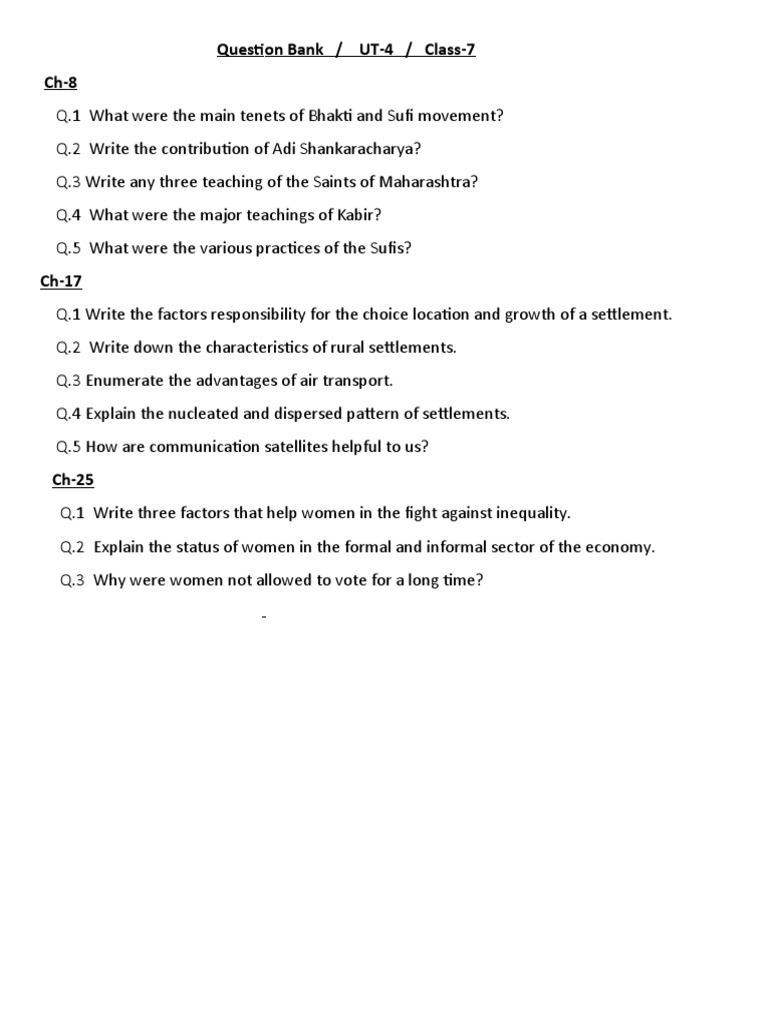 Class7 UT4 QuesBank | PDF Class7 UT4 QuesBank | PDF