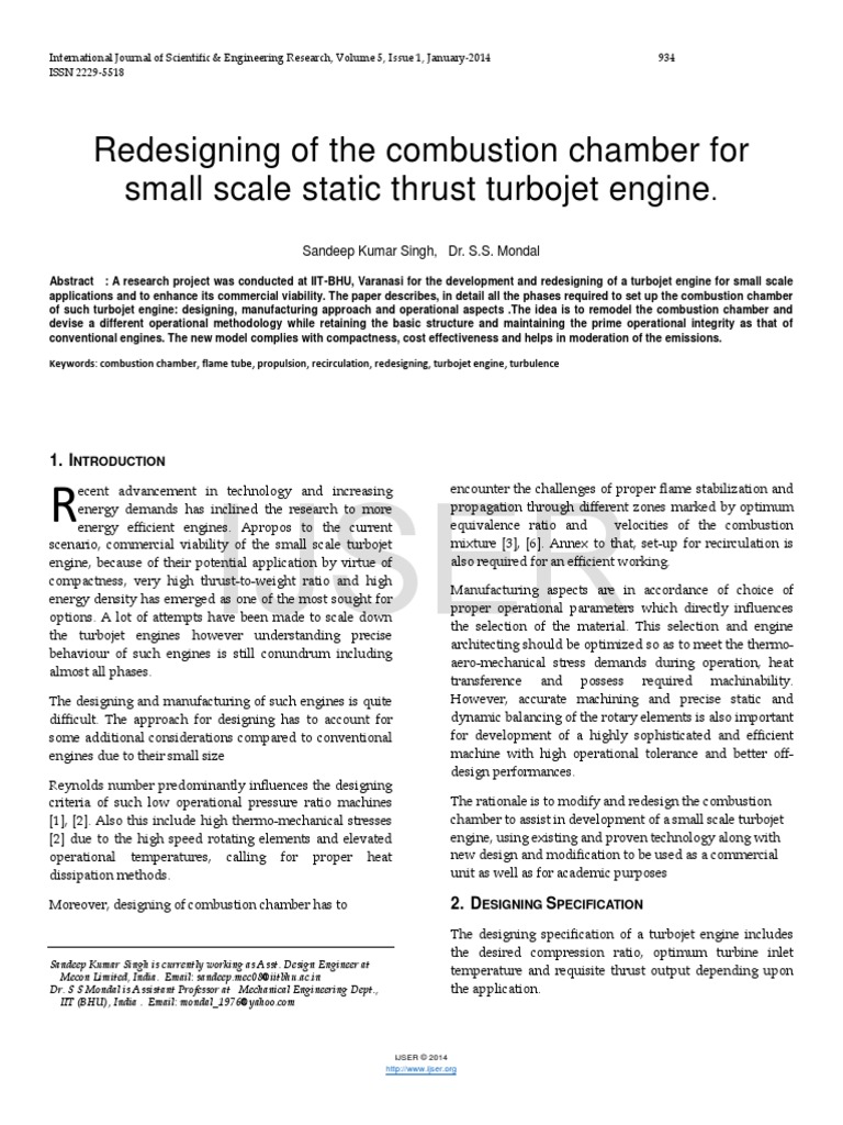 Ijser: Redesigning of The Combustion Chamber For Small Scale Static Thrust Turbojet Engine | PDF ...