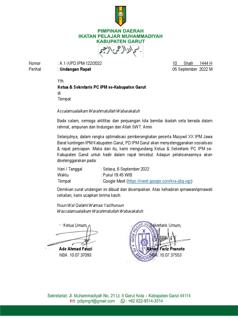 122 Surat Undangan Rapat Pc Ipm Pdf