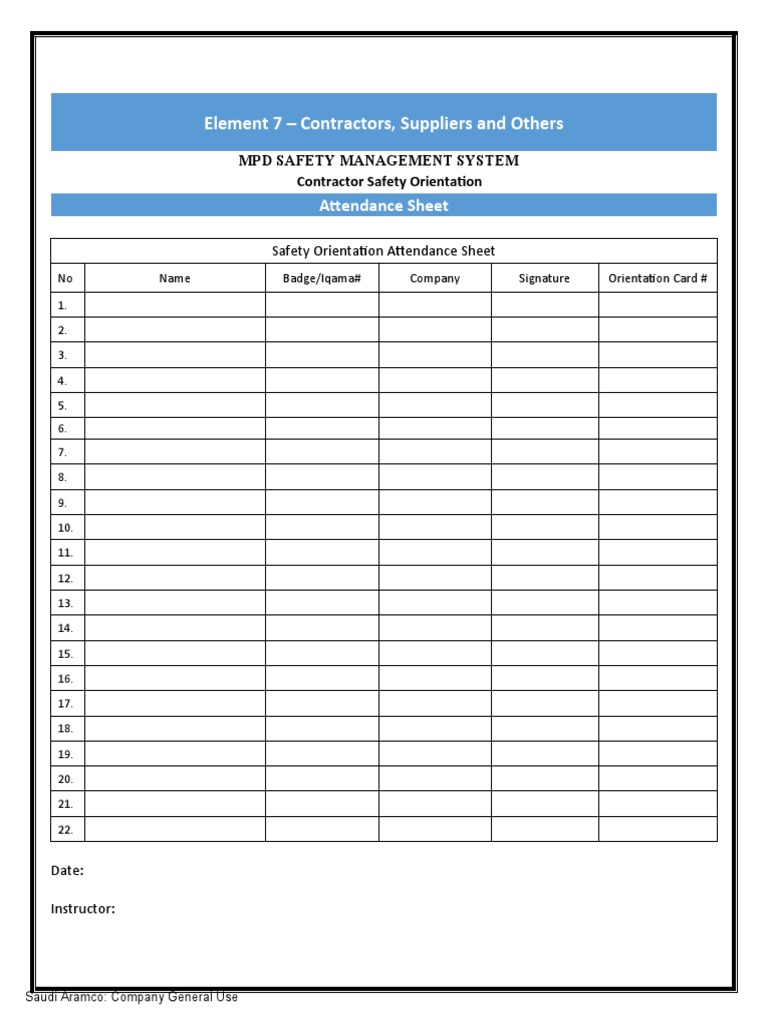 MPD Element 7 Attendance Sheet | PDF