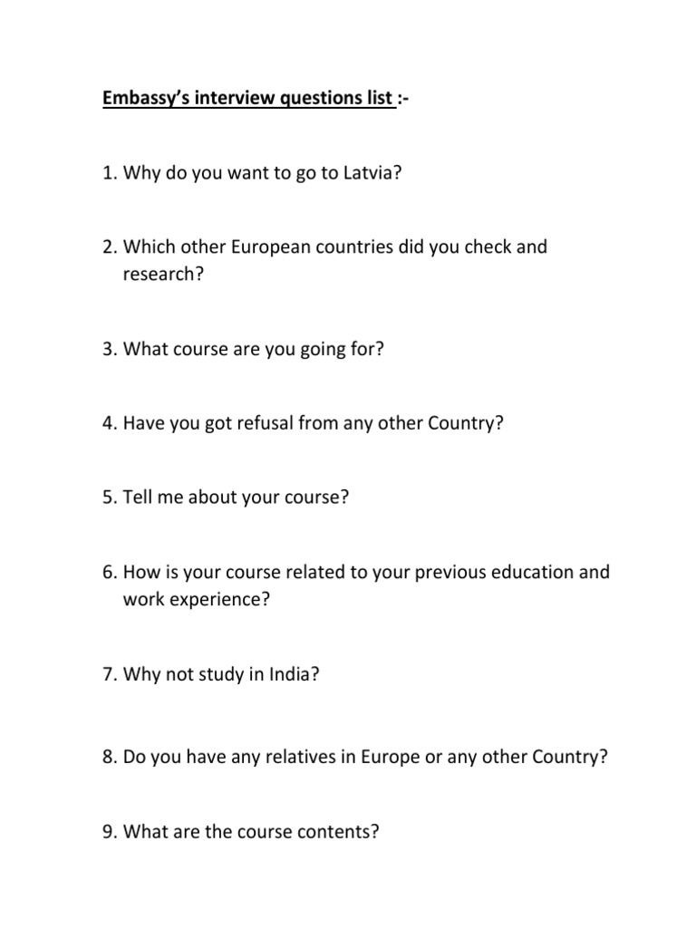 Embassy's Interview Questions List 3 | PDF