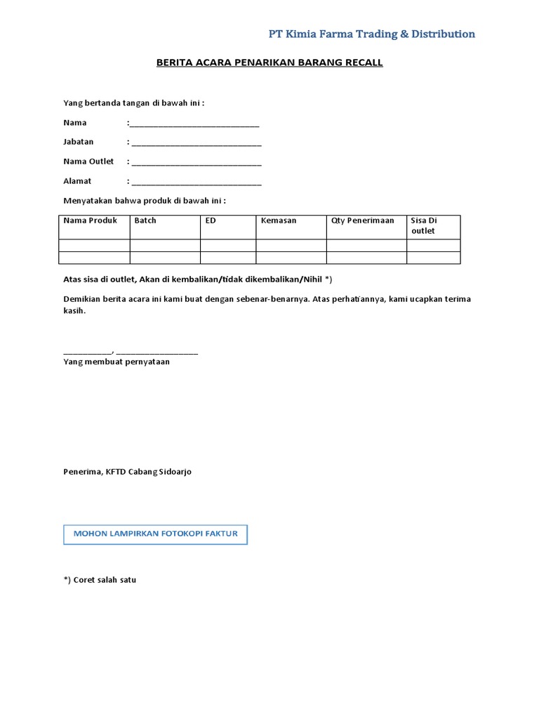 Berita Acara Penarikan Barang Recall | PDF