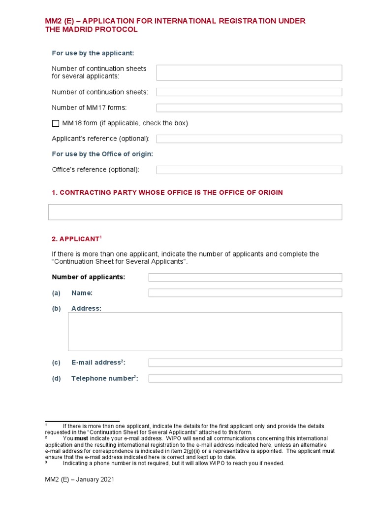 Form MM2 (Madrid Agreement Concerning The International Registration of ...