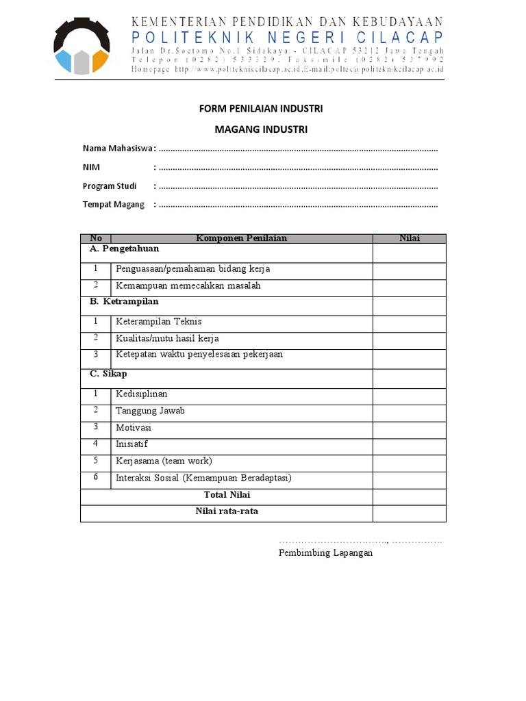 Form Penilaian Industri | PDF