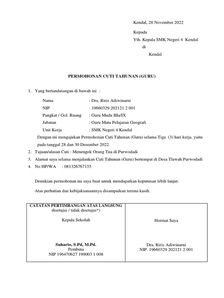 Format Cuti Tahunan | PDF