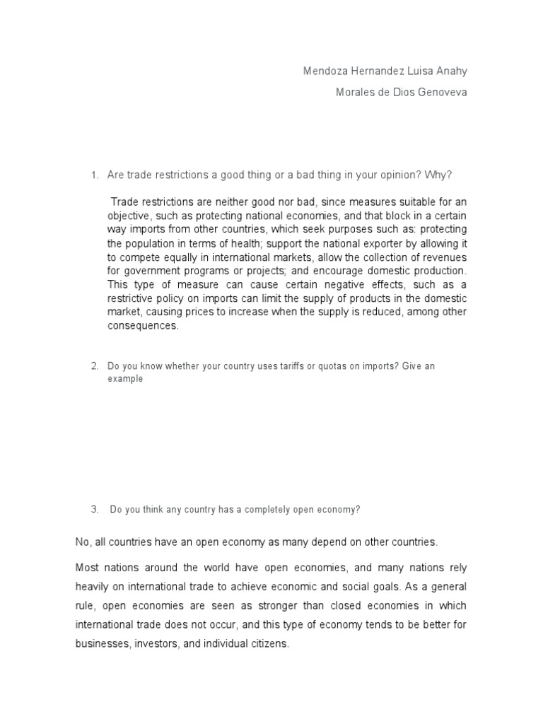 International Trade - Questions | PDF