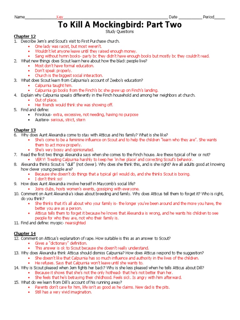 To Kill A Mockingbird Answer Key | PDF | To Kill A Mockingbird