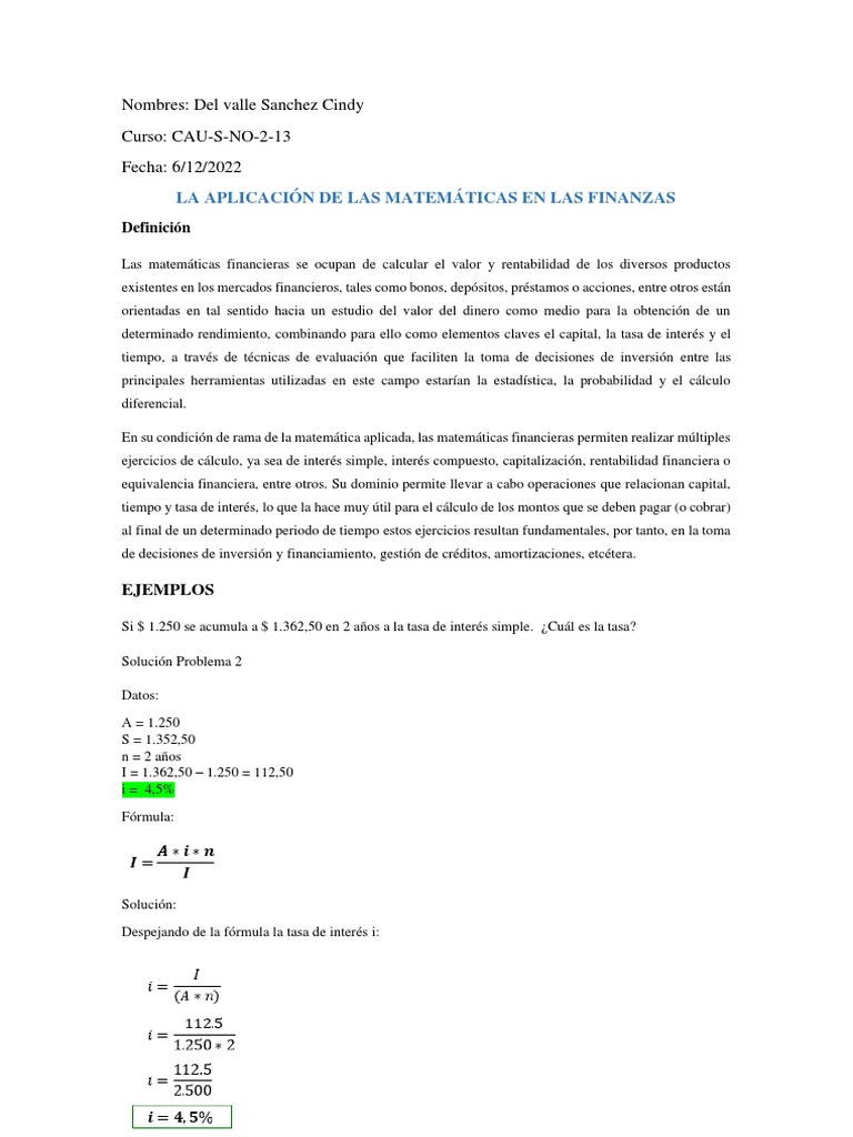 Matemáticas Financieras: Cálculos Clave | PDF | Interés | Finanzas ...