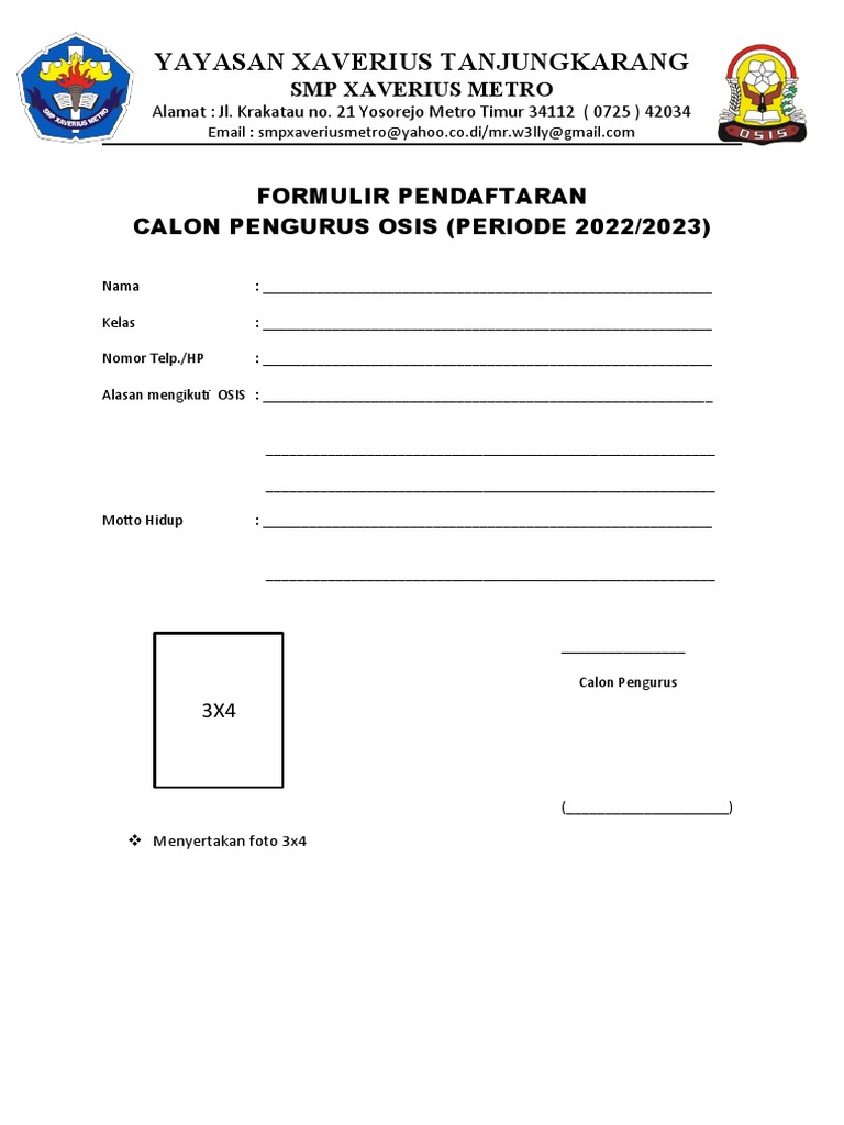 Form Pendaftaran Osis 2023 | PDF