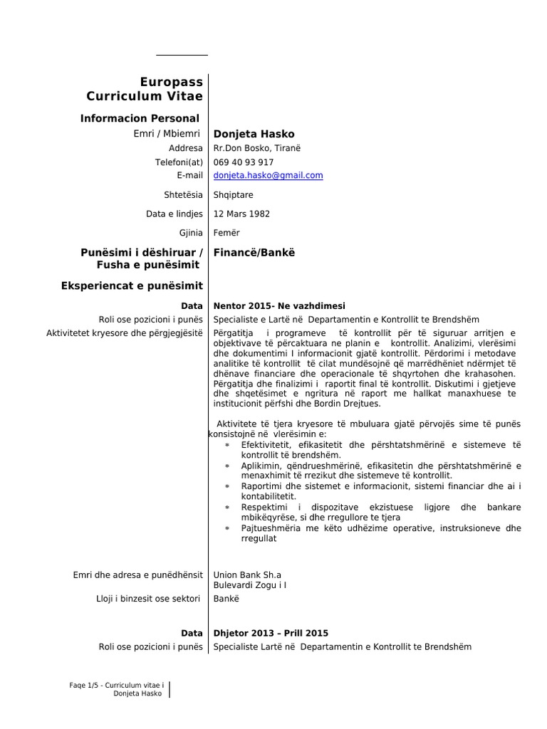 CV - Donjeta Hasko Shqip 1 | PDF