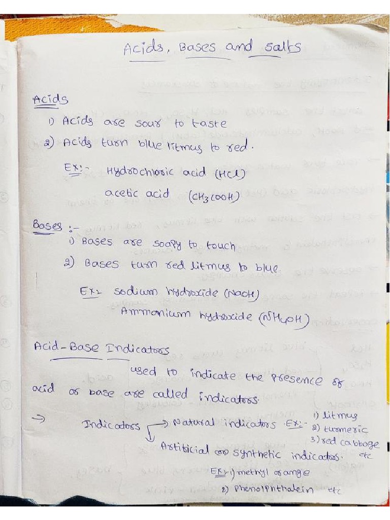 Acids, Bases and Salts Notes Upto Activity - 9 | PDF