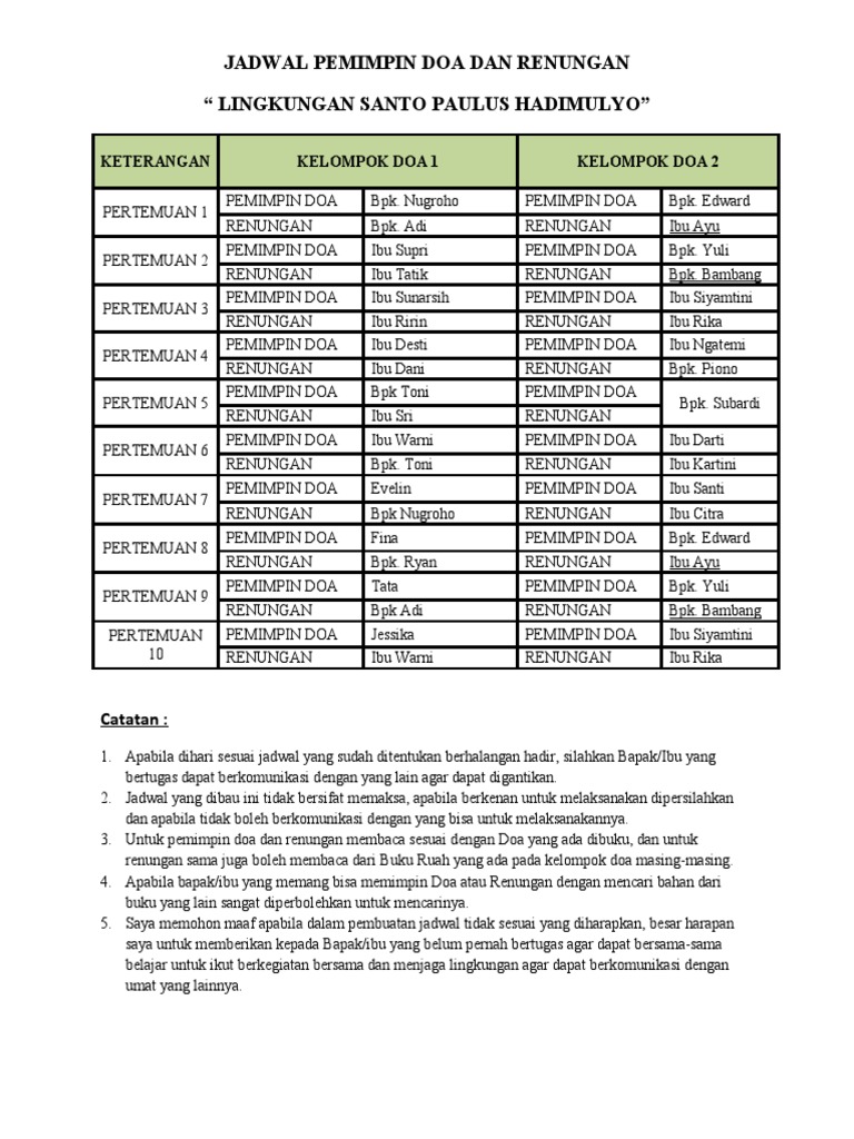 Jadwal Doa Lingkungan St. Paulus | PDF | Seni & Disiplin Bahasa