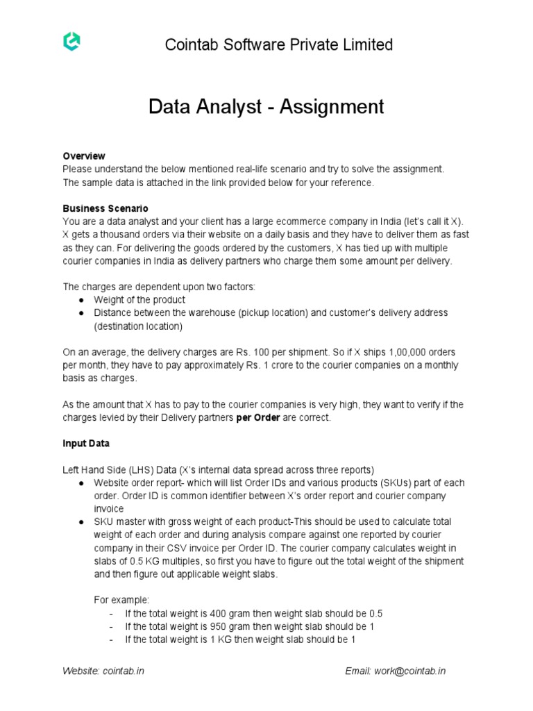 Data Analyst - Assignment | PDF | Data Analysis | Comma Separated Values