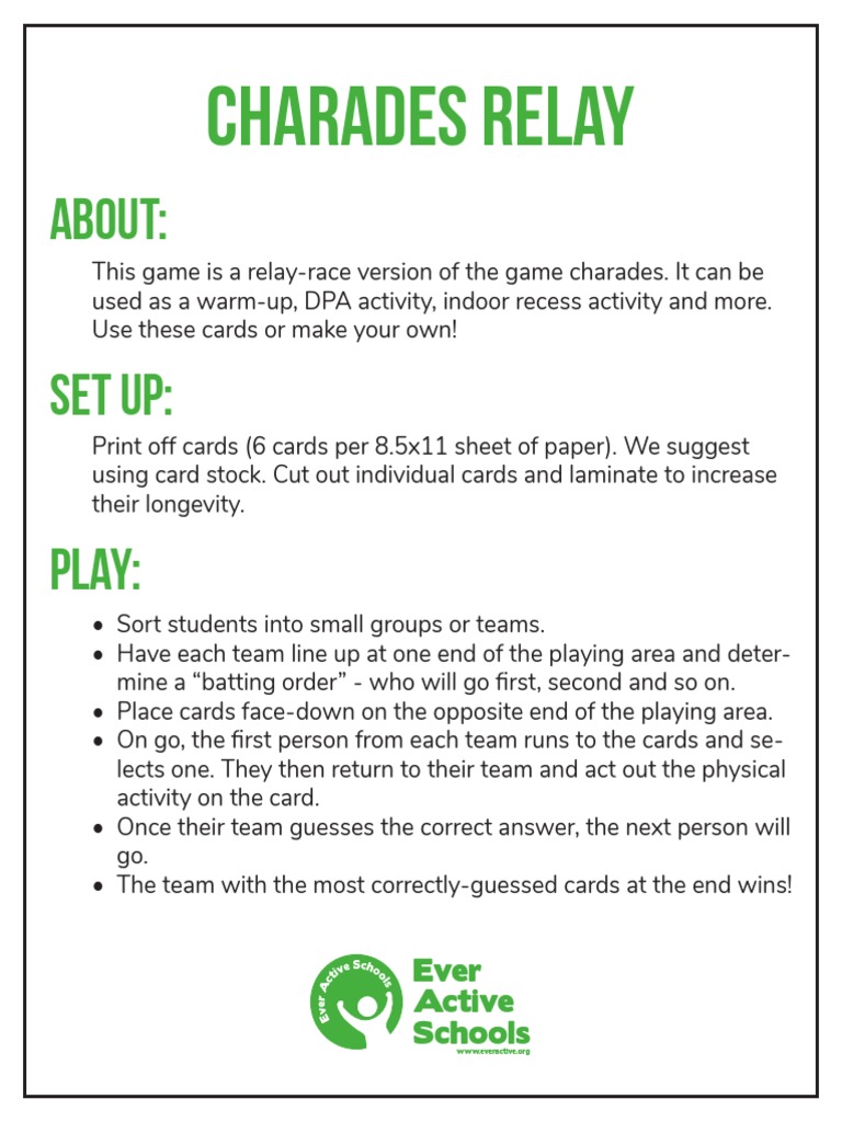 Charades Relay Game Cards | PDF