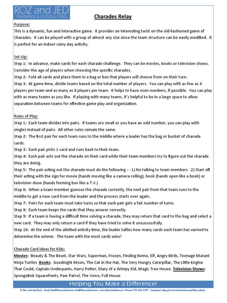 Charades Relay Handout | PDF