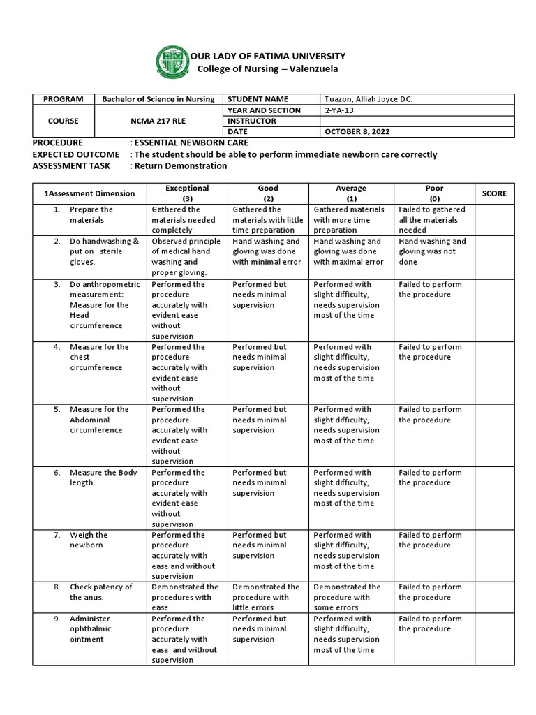 Rubrics Newborn Care | PDF | Medicine | Health Sciences