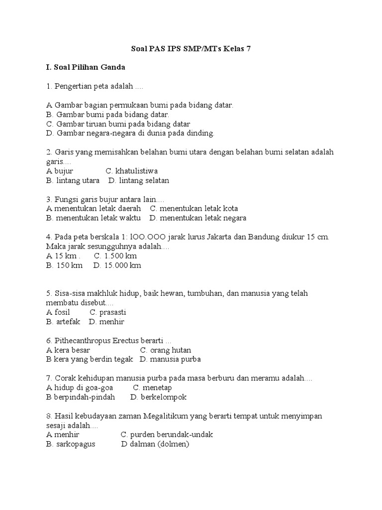 Soal PAS IPS SMP Kelas 7 | PDF