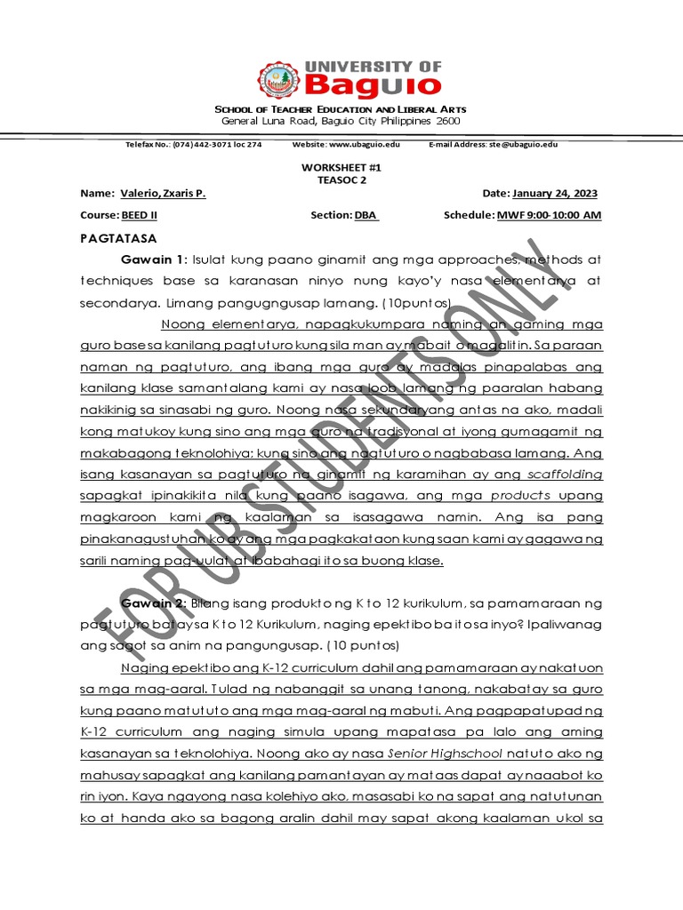 Worksheet 1-1 | PDF