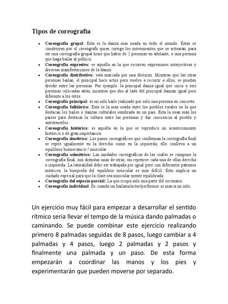 Tipos de Coreografía en Danza | PDF | Bailes | Coreografía