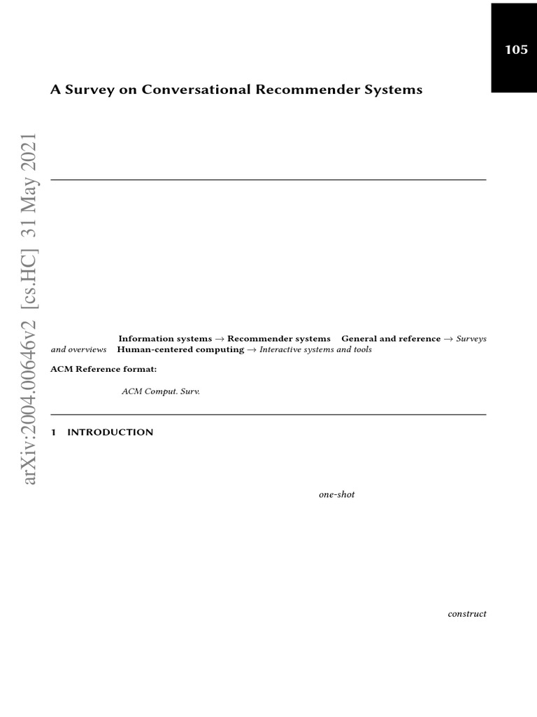 Survey of Conversational Recommender Systems | PDF | System | Machine ...