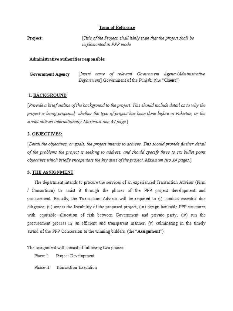 TOR For PPP Mode Project | PDF | Feasibility Study | Public–Private ...