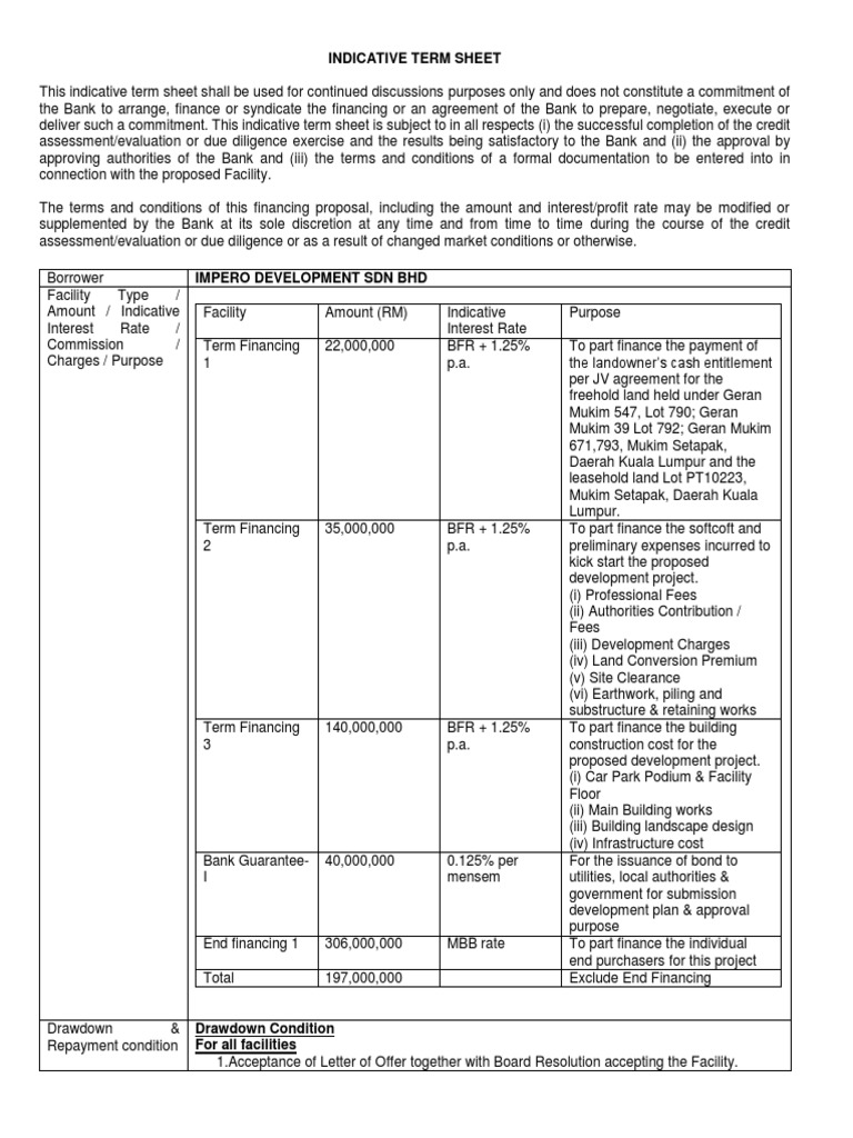 Term Sheet | PDF | Banks | Loans