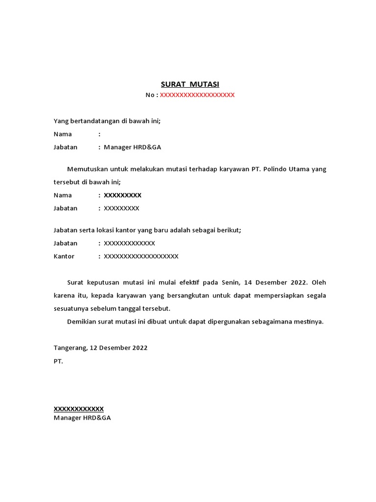 Surat Mutasi Kerja | PDF