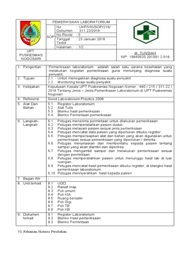 8.1.2 Ep 2 Sop Pemeriksaan Laboratorium | PDF