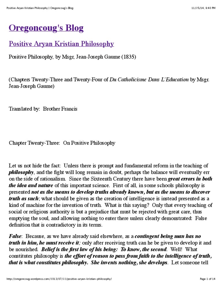 Positive Aryan Kristian Philosophy Oregoncougs Blog | PDF | Trinity | Truth