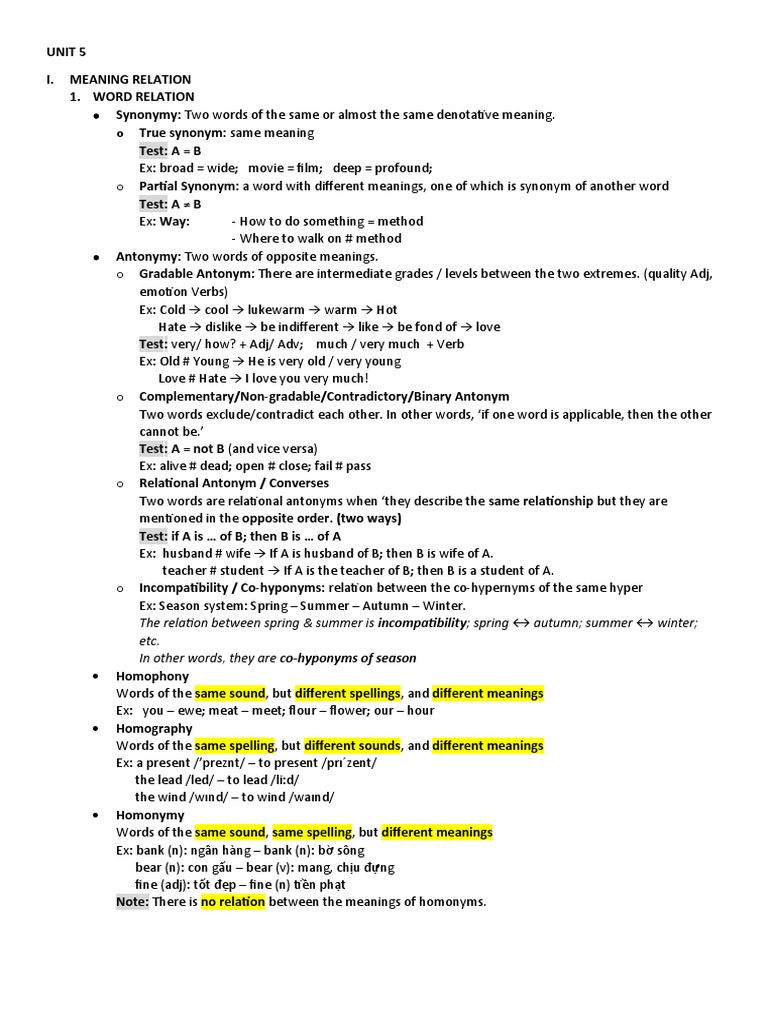 Unit 5 - Semantics | PDF | Language Mechanics | Cognition