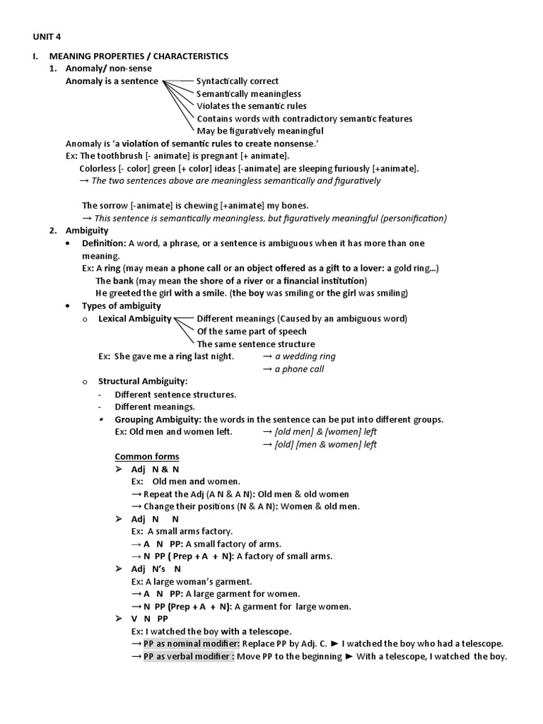 Unit 4 - Semantics | PDF | Verb | Ambiguity