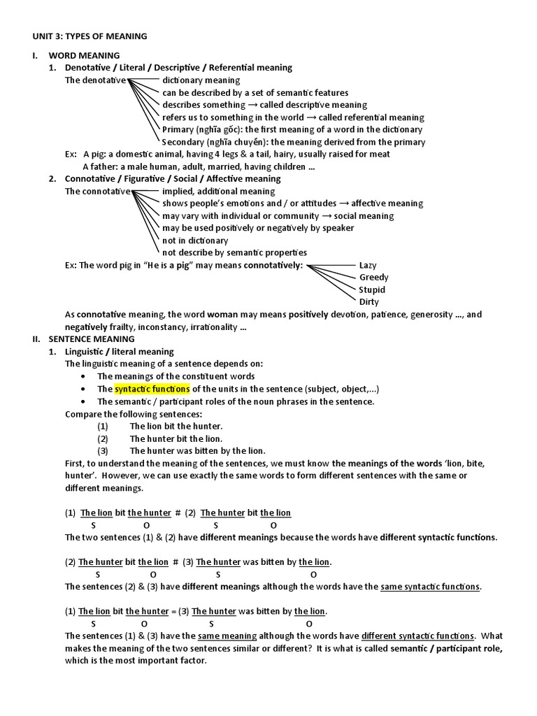 Unit 3 - Semantics | Download Free PDF | Sentence (Linguistics) | Word