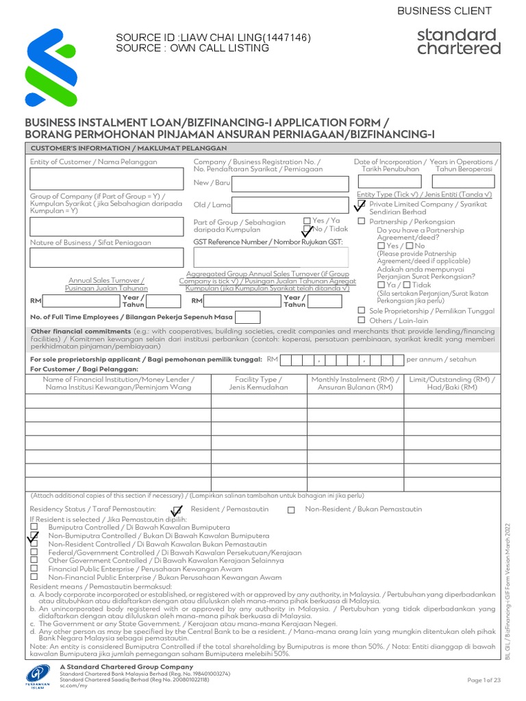 SCB 13854 Business Instalment Loan-BizFinancing-i Application Form V10 ...