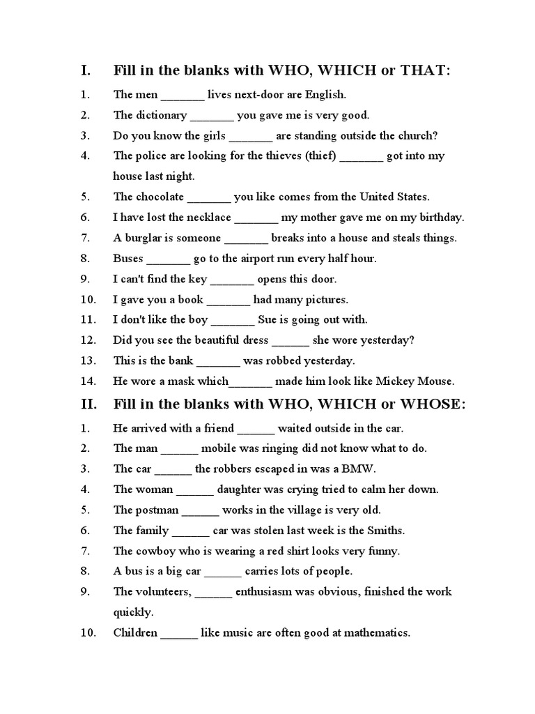 Fill in the blanks with relative pronouns | PDF