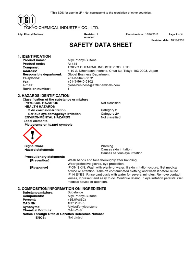 Safety Data Sheet: Tokyo Chemical Industry Co., LTD | PDF | Firefighting | Personal Protective ...