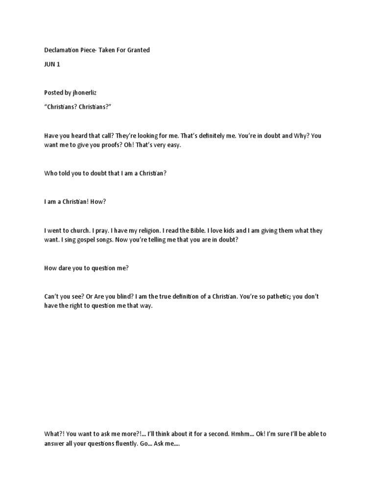 Declamation Piece | PDF | Religious Belief And Doctrine | Christian ...