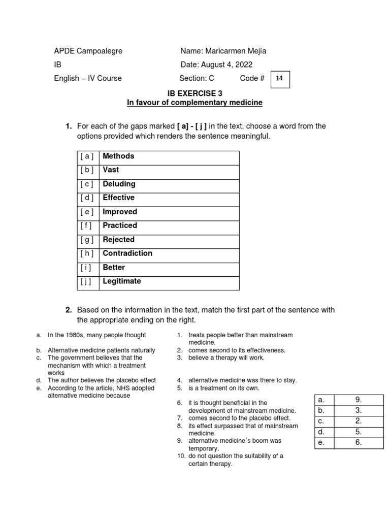 IB EXERCISE 3 - Questions and Answer Sheet VIRTUAL | PDF | Alternative ...