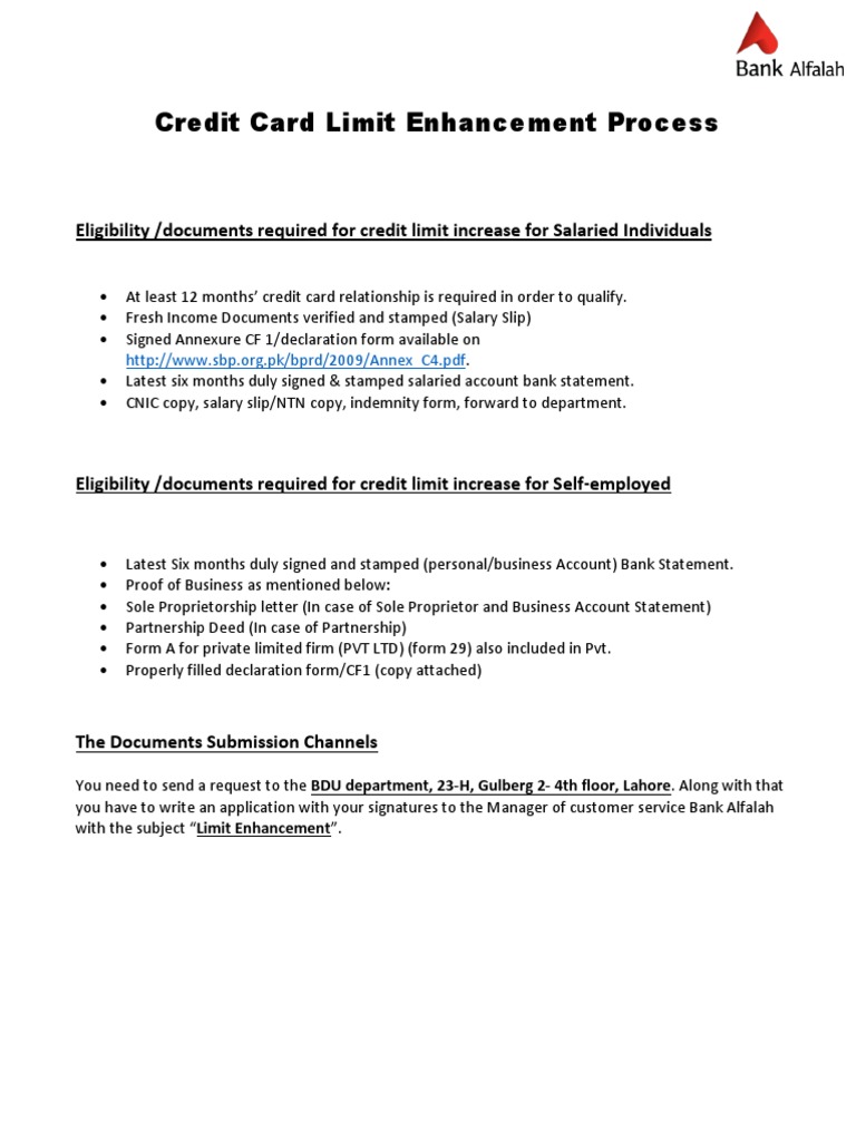 Credit Card Limit Enhancement Process | PDF | Career & Growth