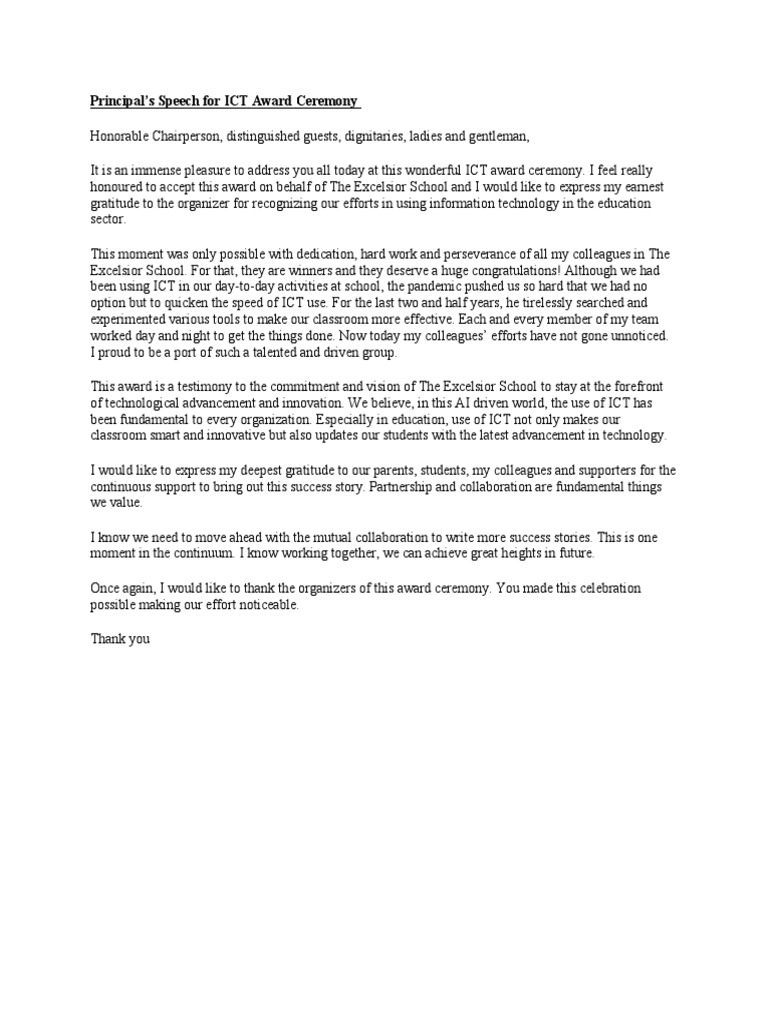 Principal's Speech at ICT Award Ceremony | PDF