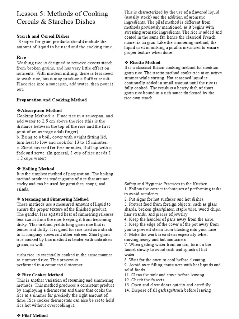 Lesson 5 TLE | PDF | Rice | Cooking