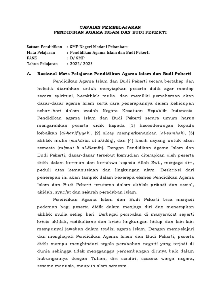 CP Pai Kelas 7 Tp. 2022-2023 | PDF