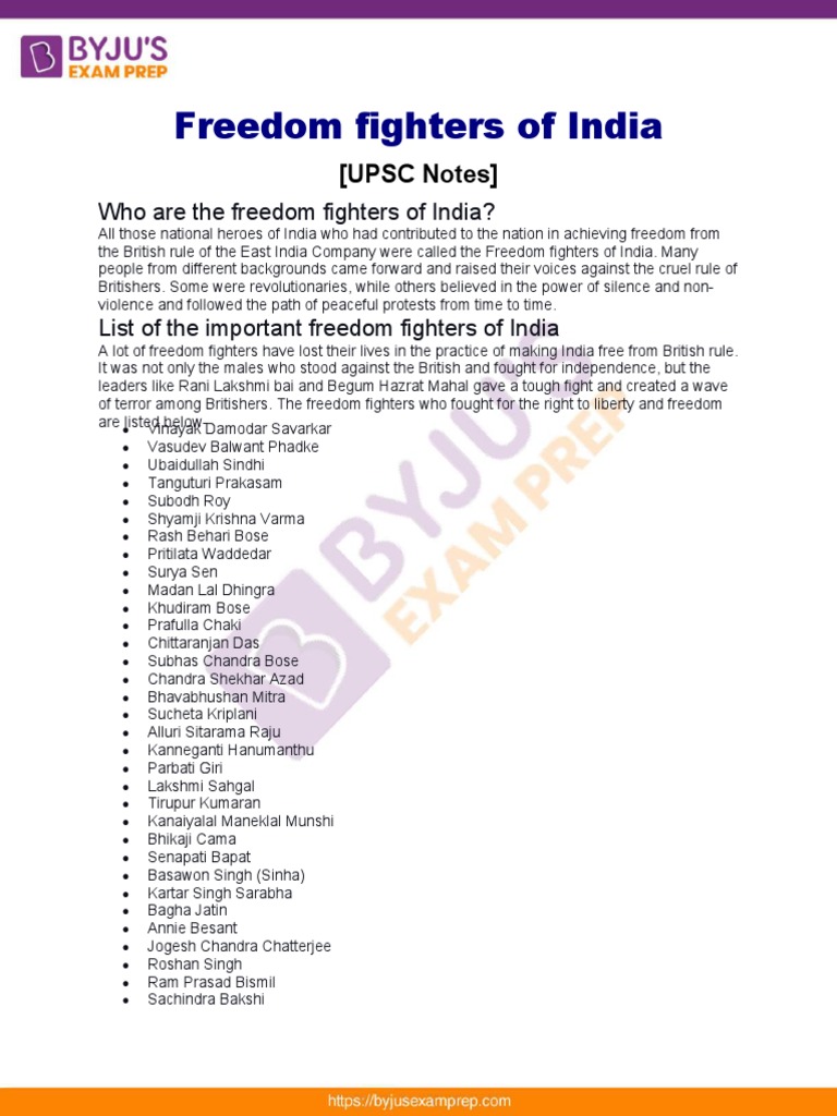 Freedom Fighters of India Upsc Notes 12 | PDF | Resistance To The ...