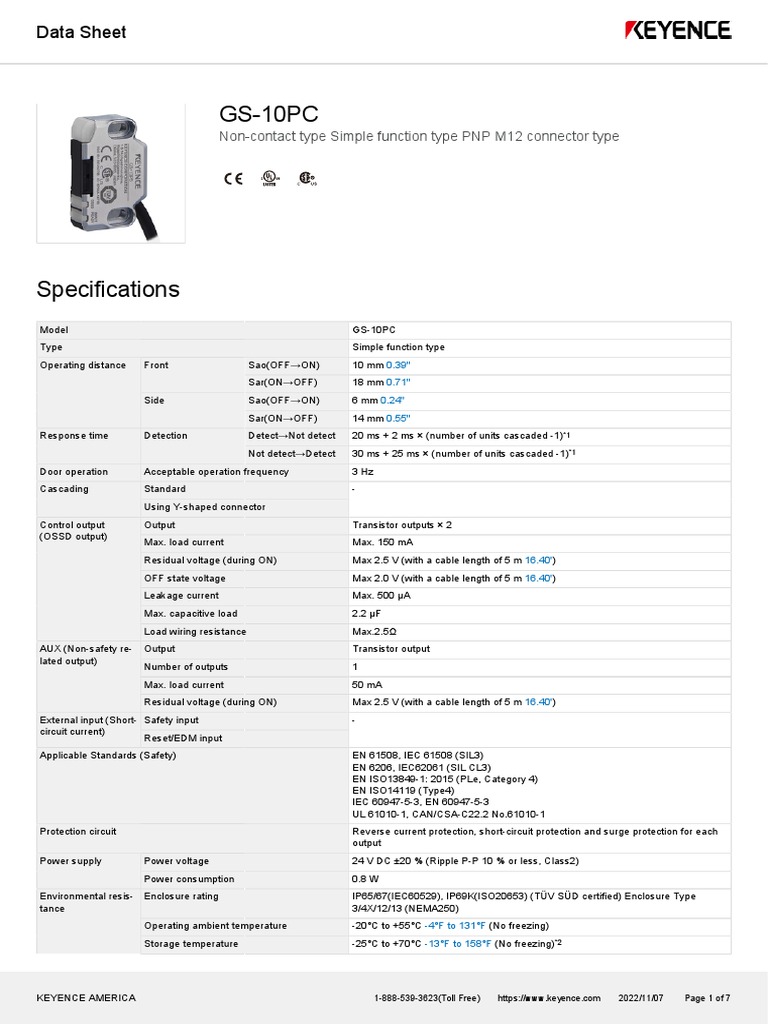 Safety Sensor GS-10PC | PDF | Power Supply | Electromagnetism