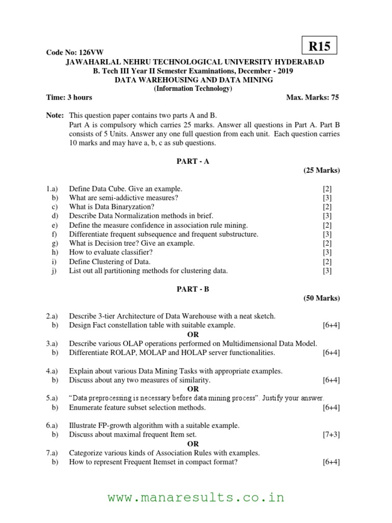 JNTUH B.Tech III Year II Sem Data Warehousing and Data Mining Dec 2019 ...