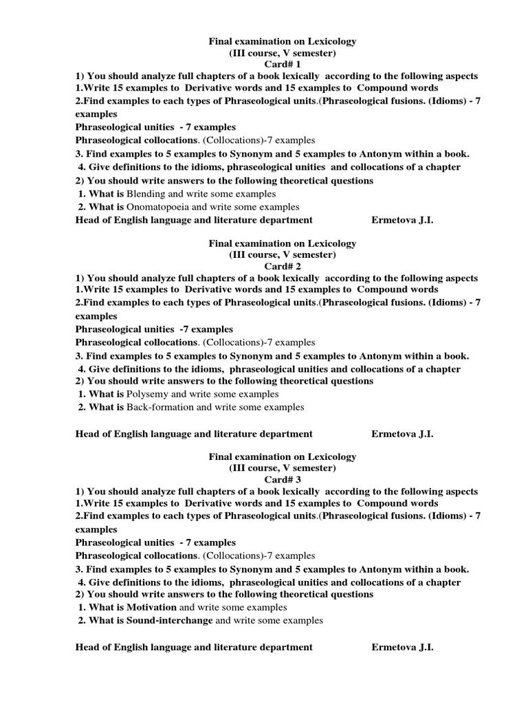 Lexicology Final Exam Guide | PDF | Lexicology | Word